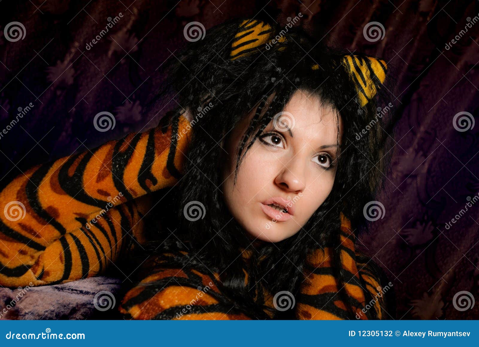 Tiger woman stock photo. Image of glance, brunet, portrait - 12305132