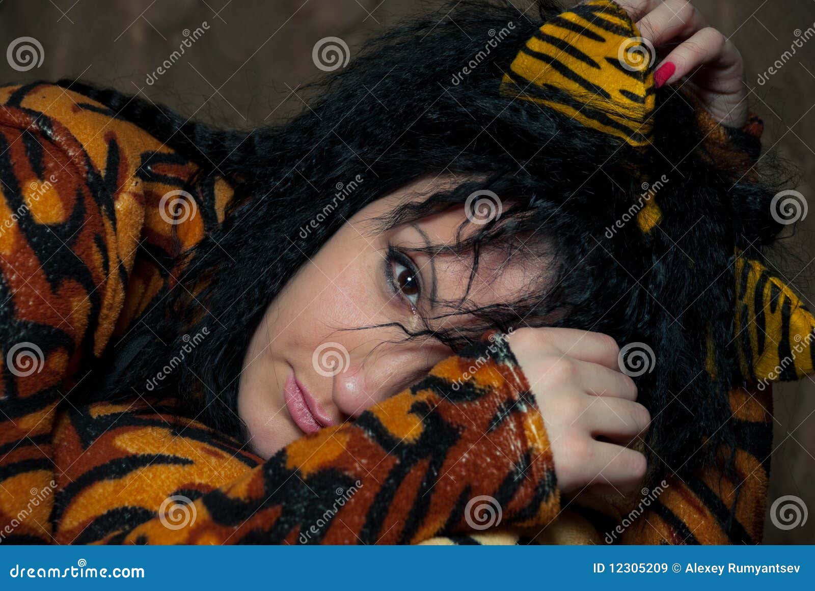 Tiger woman stock image. Image of brunet, portrait, pretty - 12305209