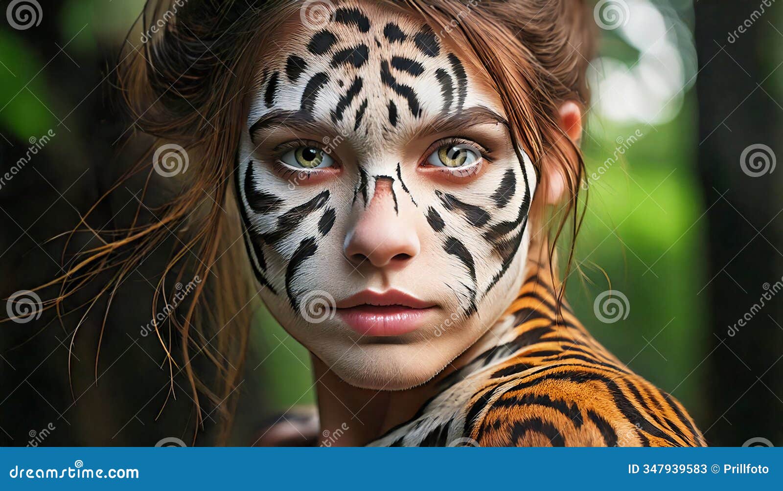 Tiger woman stock illustration. Illustration of alike - 347939583