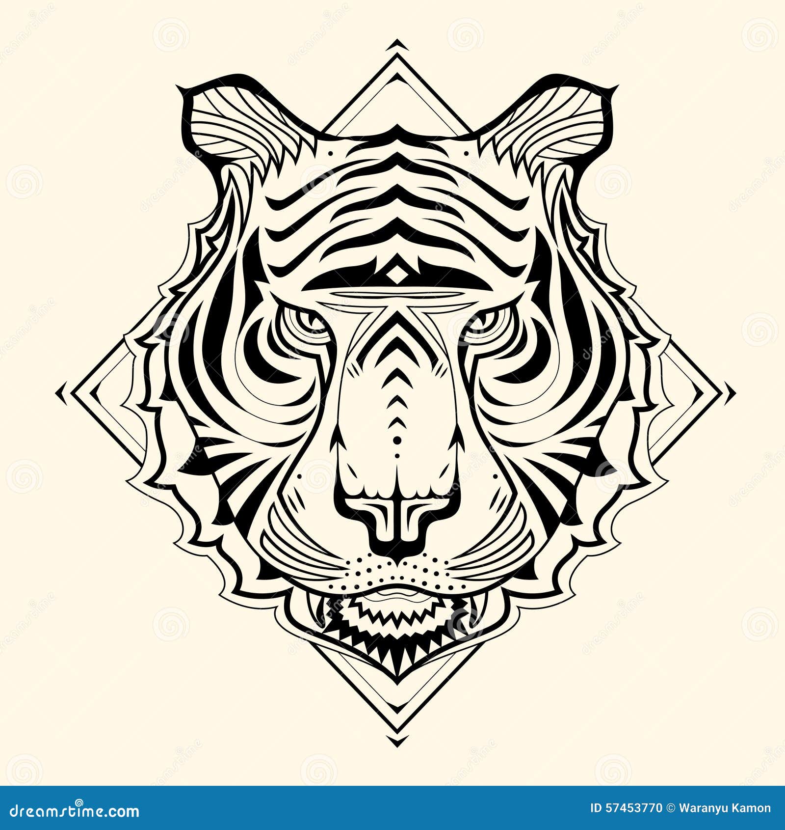 Tiger Zentangle stock vector. Illustration of line, simple - 57453770