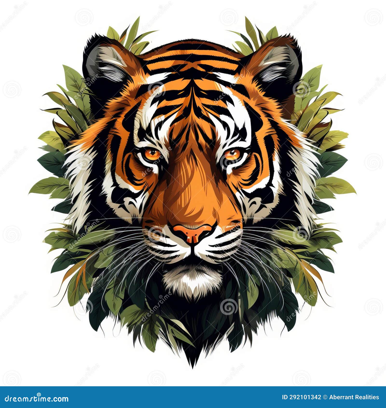 A Tigers Face Surrounded by Green Leaves Stock Illustration ...