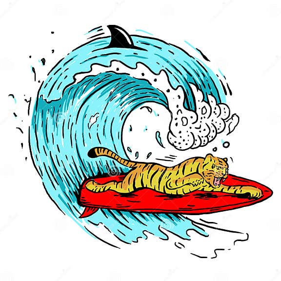 Tigers and surf waves stock illustration. Illustration of drawing ...