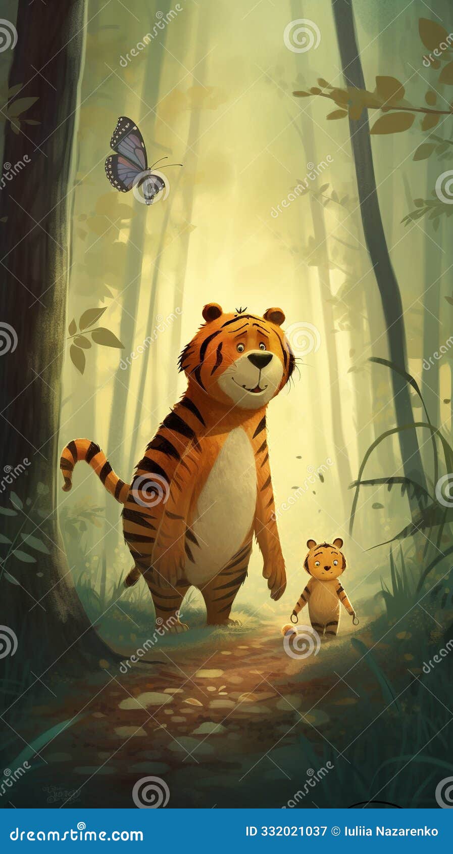 Tigers Walking through a Magical Forest. AI Generated Stock ...