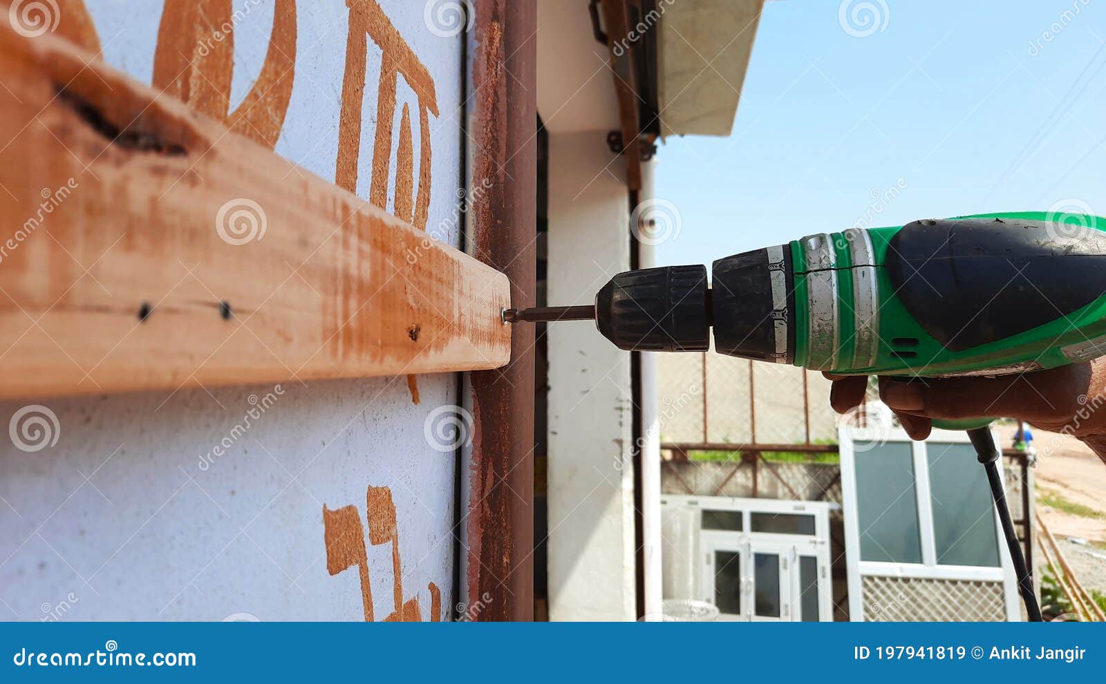 Tightening in Wall with Electric Tighter Machine Stock Image - Image of ...