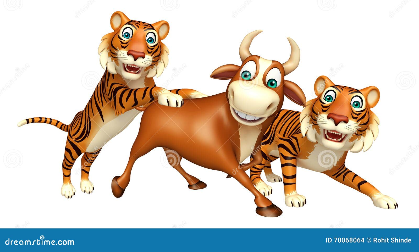 Tigre que caça Bull ilustração stock. Ilustração de animais - 70068064