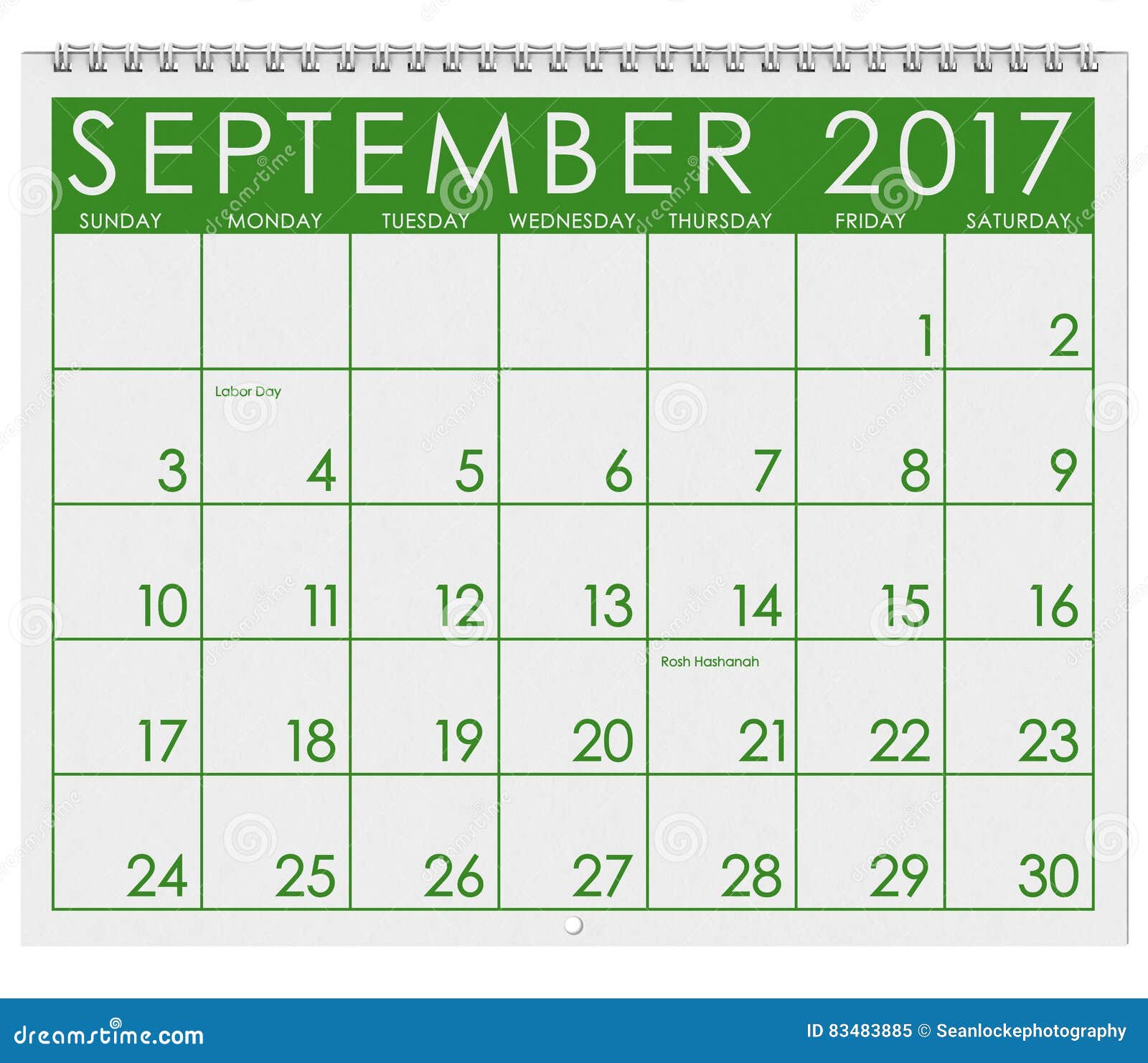 2017: Tijdschema: Maand Van September Met Dag Van De Arbeid Stock ...