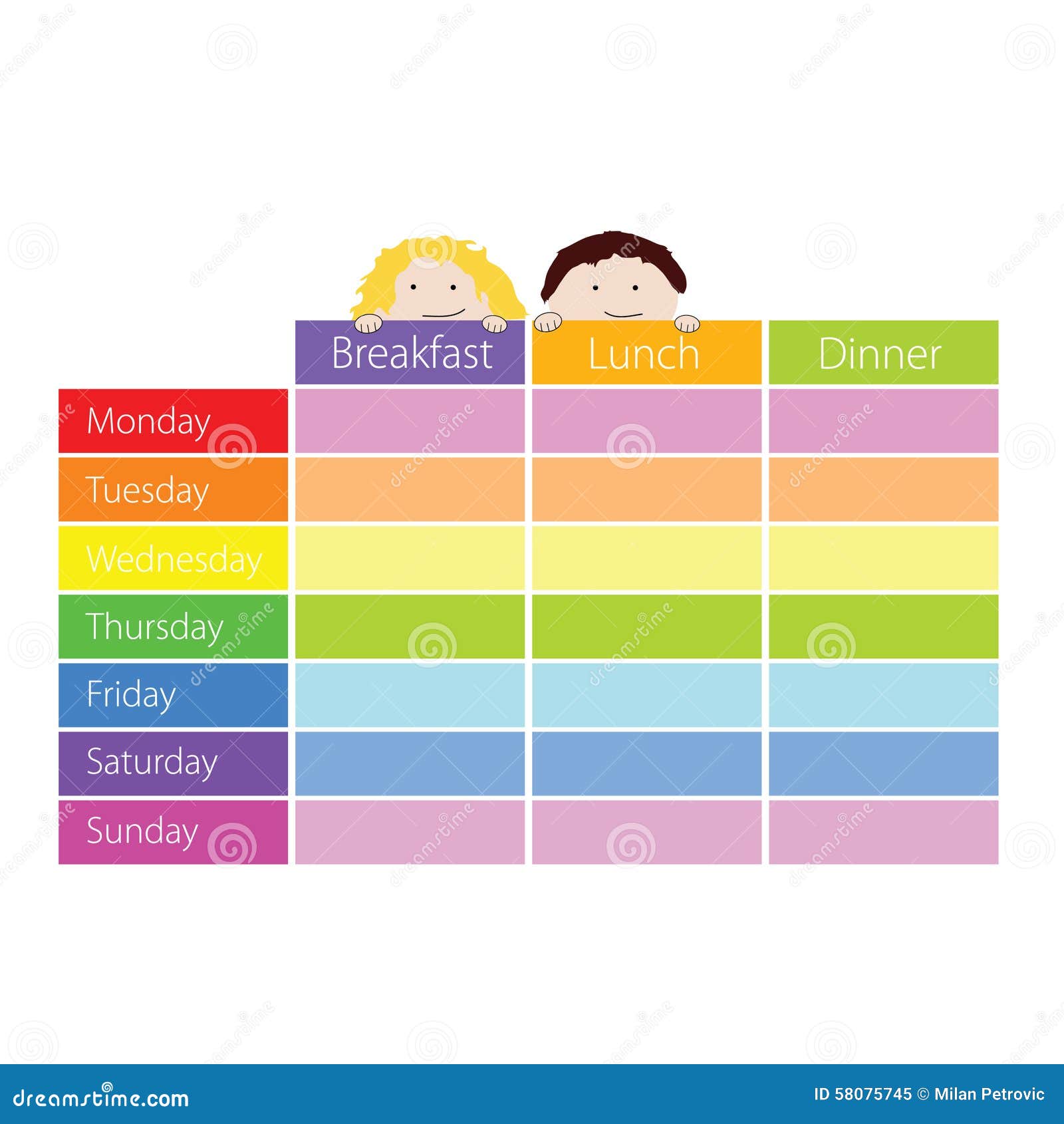 Tijdschema Met De Vector Van De Jonge Geitjeskleur Vector Illustratie ...