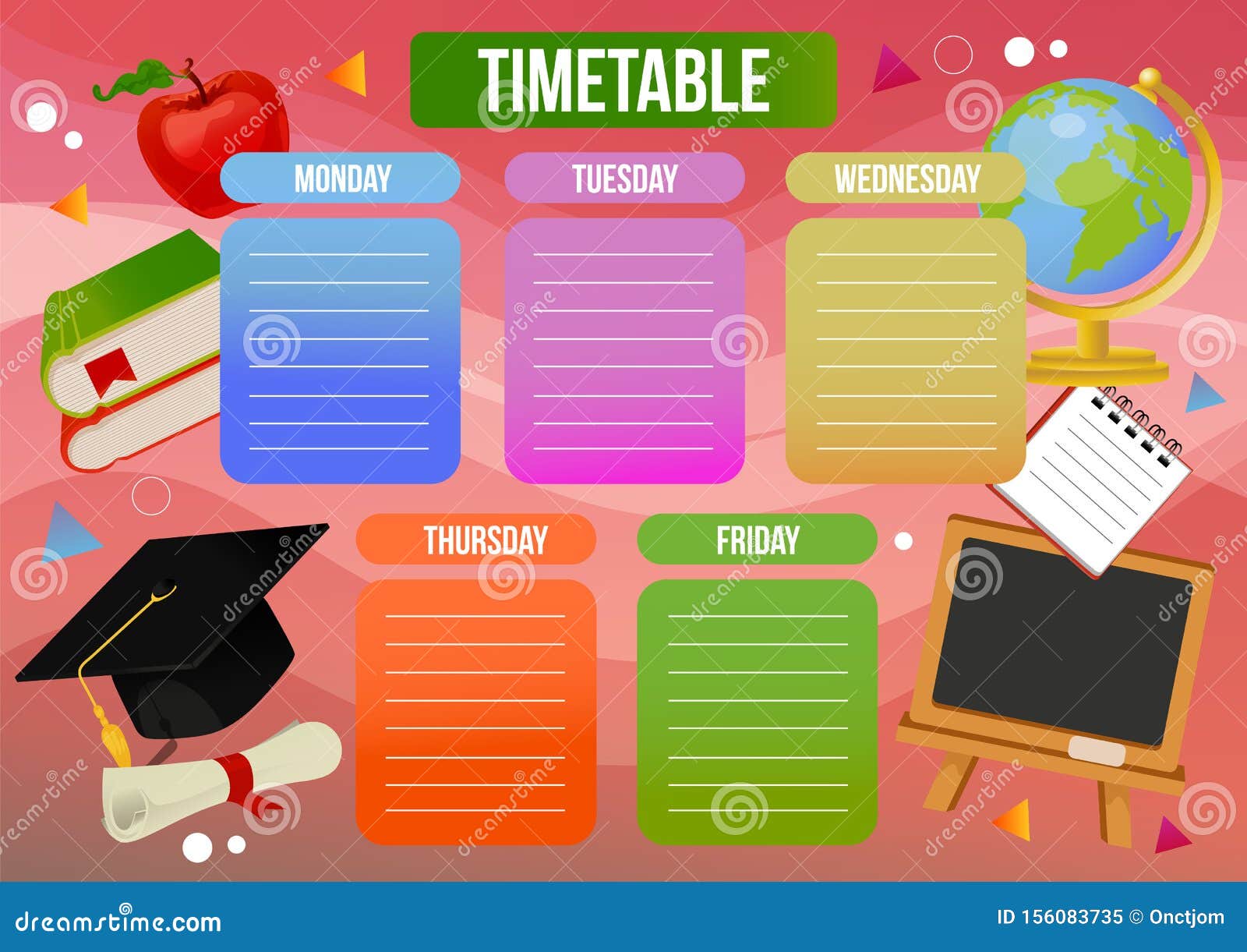 Tijdschema School Met Schoolgoederen Vector Illustratie - Illustration ...