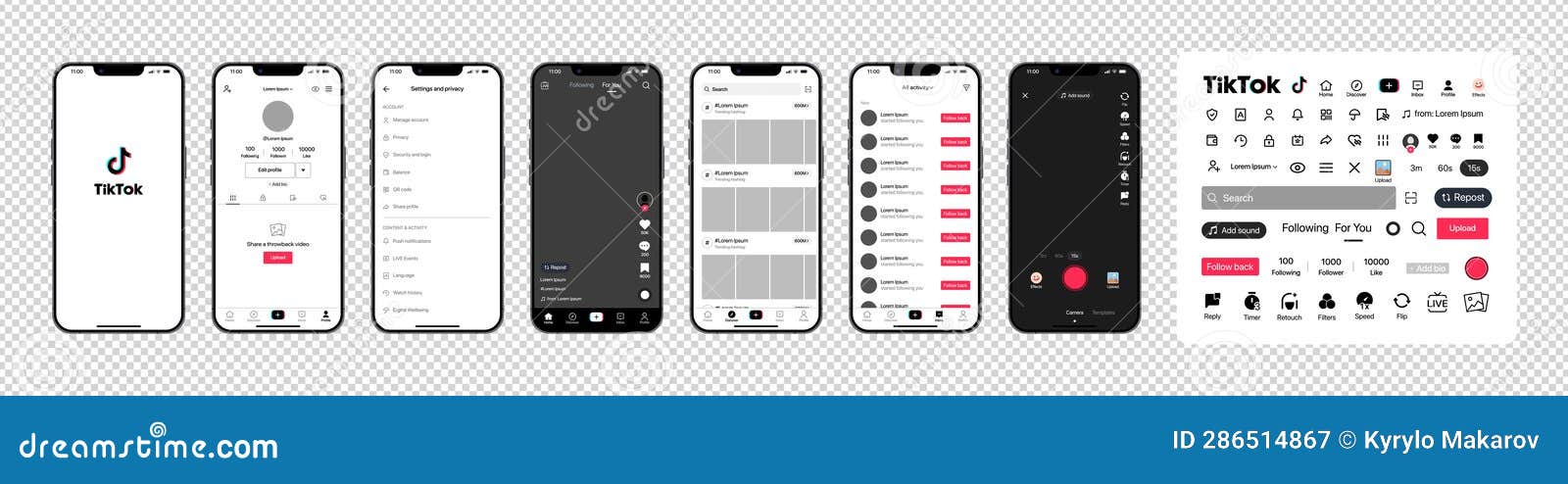 Tik Tok Design. Set Tik Tok Screen Social Media and Social Network ...