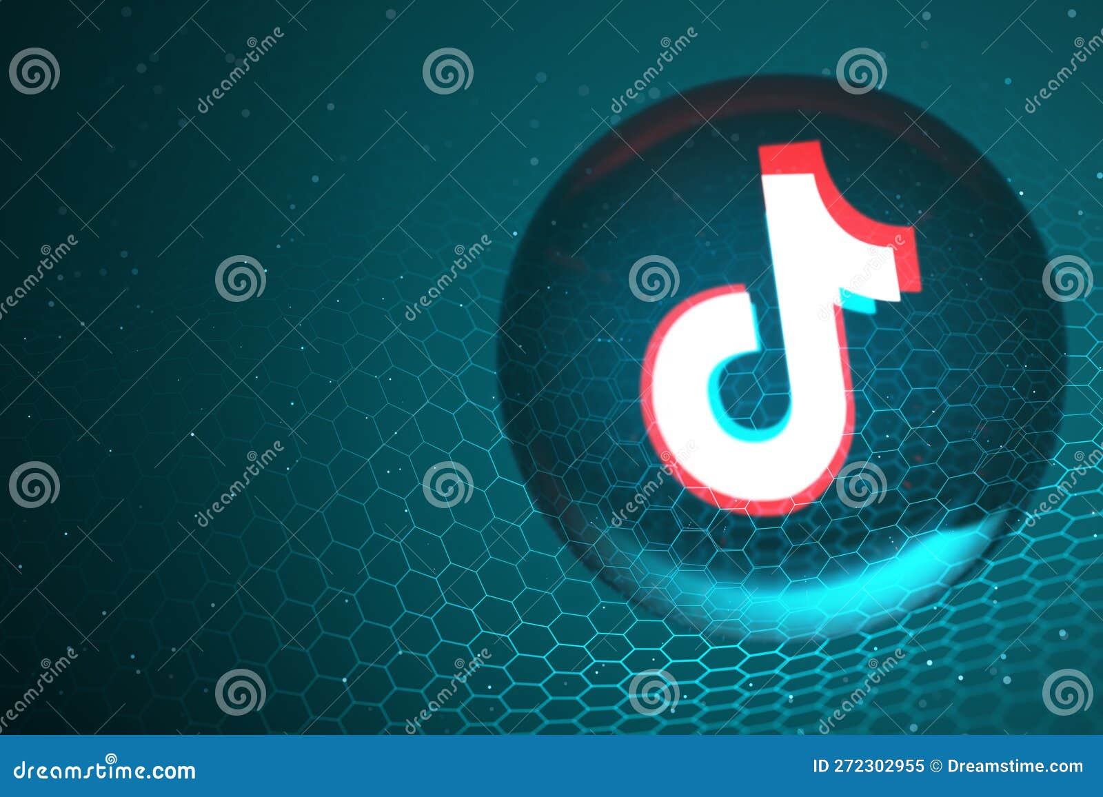 Tik Tok Social Network Icon on a Polygon Network Background. 3d Render ...