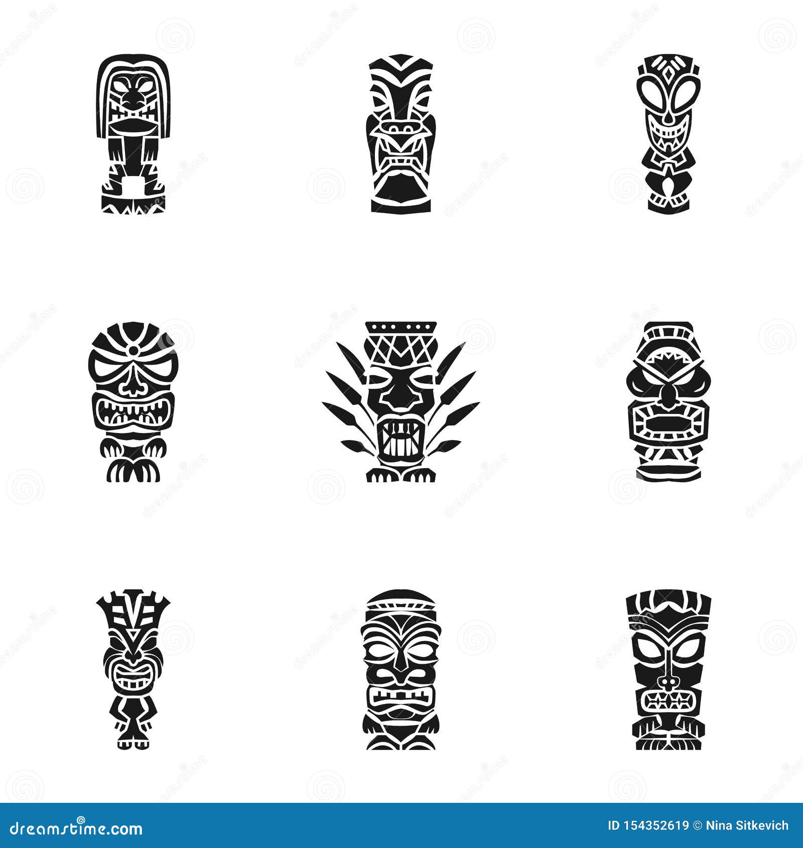 Tiki Aztec Idol Icon Set, Simple Style Stock Vector - Illustration of ...