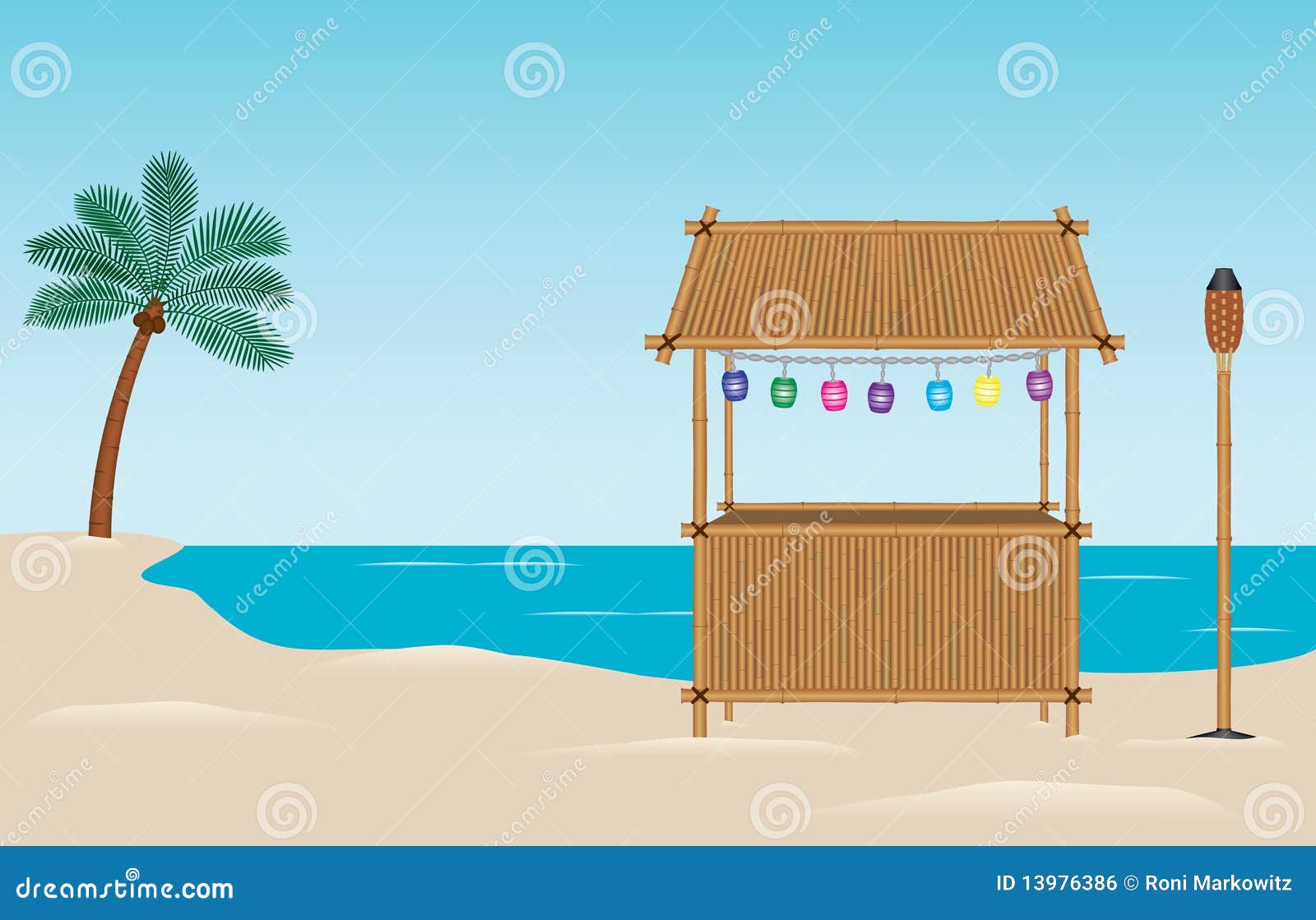 Tiki Bar on the Beach stock vector. Illustration of vector - 13976386