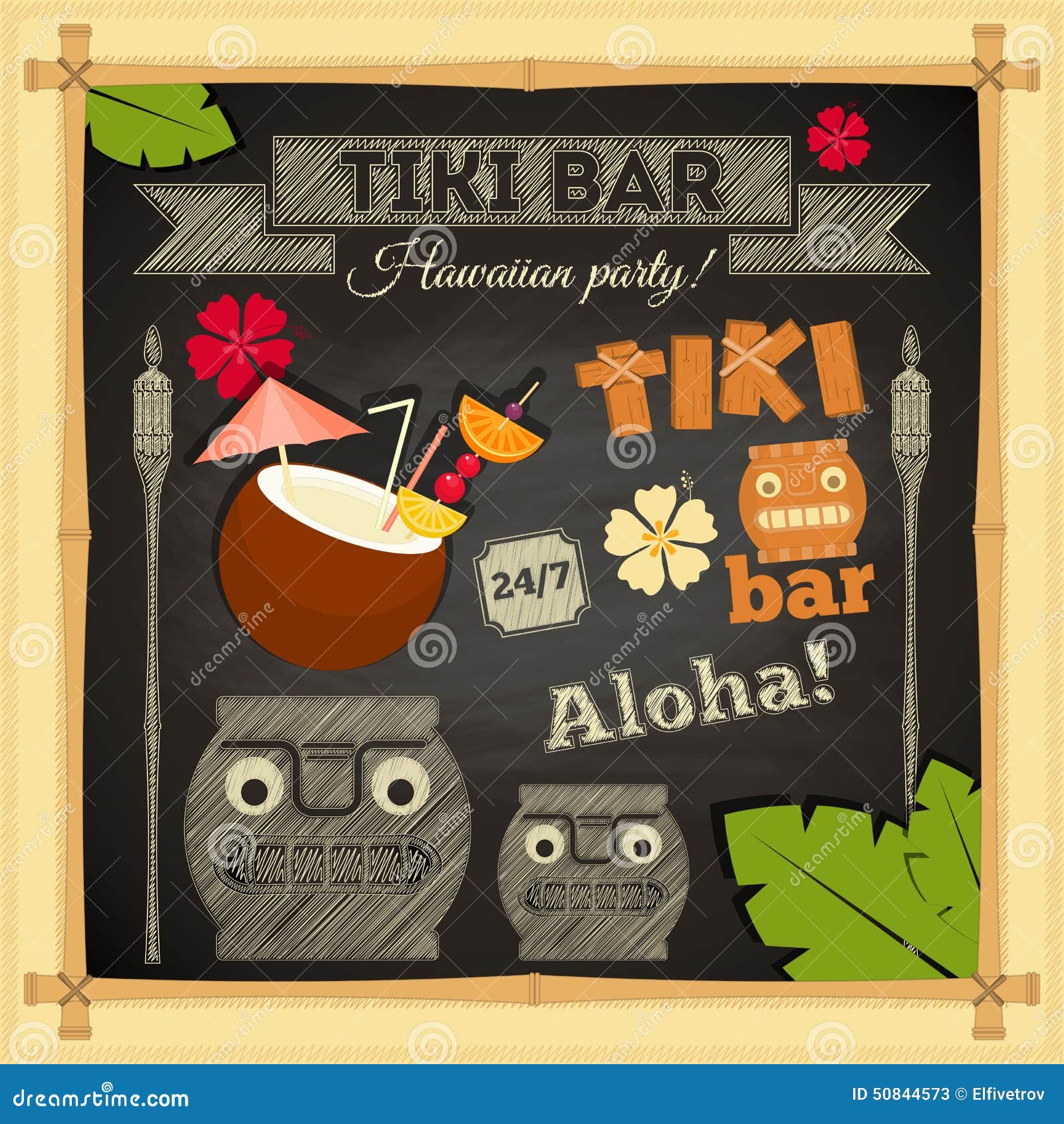 Tiki Bar Hawaii Chalkboard stock vector. Illustration of flowers - 50844573