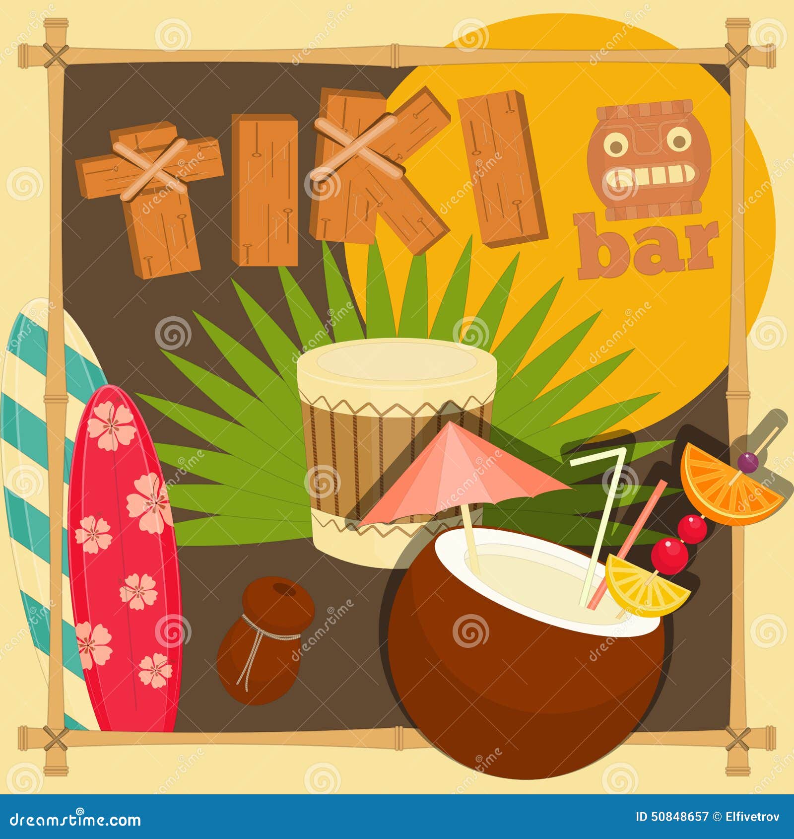 Tiki Bar Hawaii Chalkboard Cartoon Vector | CartoonDealer.com #50844573