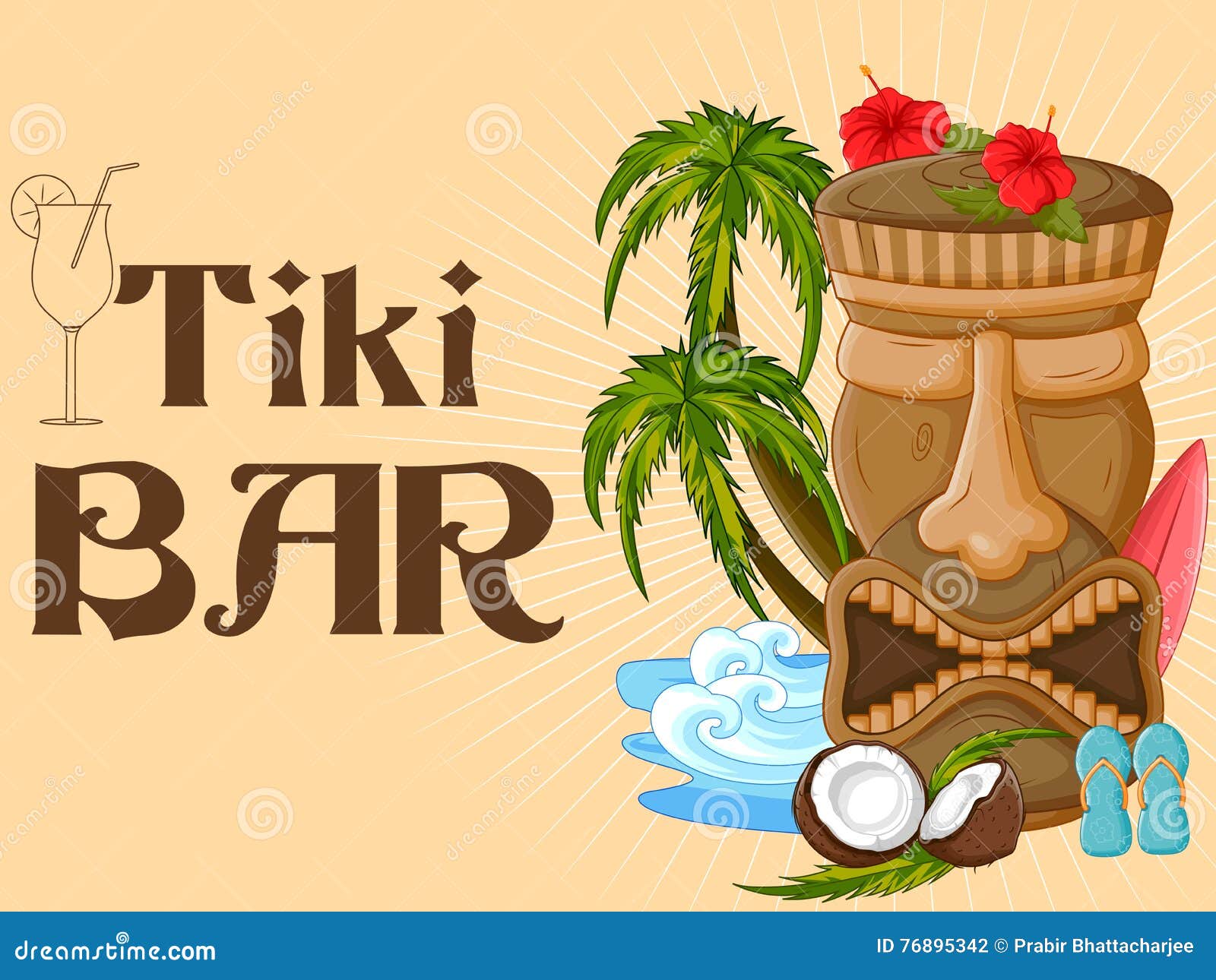 Tiki Bar Poster with Tribal Mask Stock Illustration - Illustration of ...