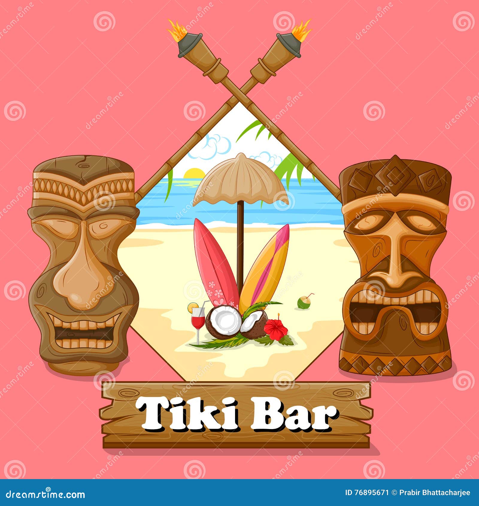Tiki Bar Poster with Tribal Mask Stock Illustration - Illustration of ...
