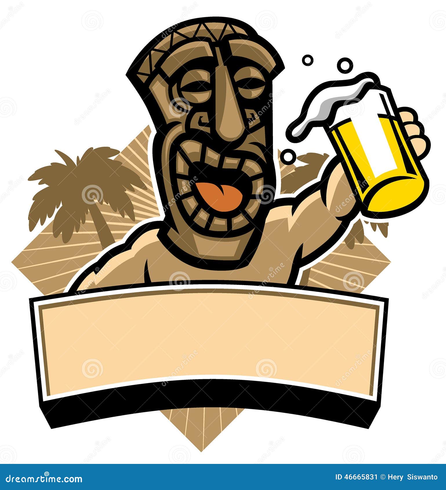 Tiki hold a glass of beer stock vector. Illustration of amusing - 46665831