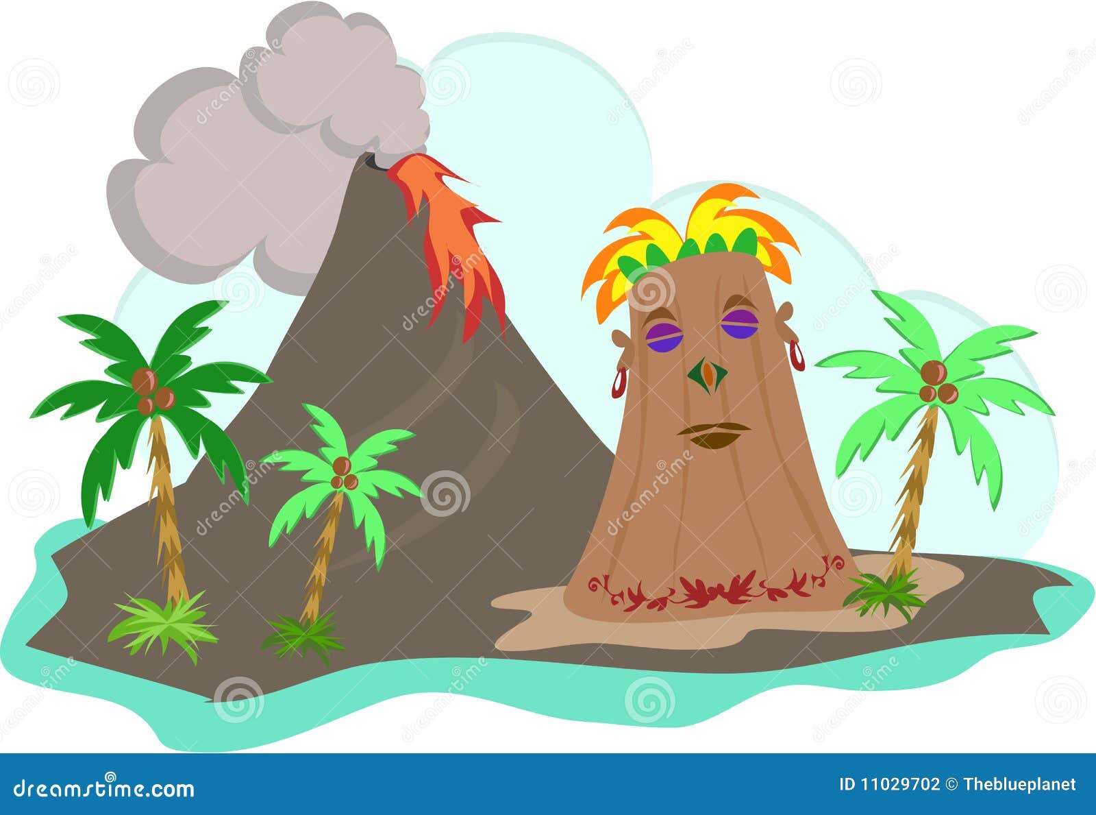 Tiki Island with Lava Flow stock vector. Illustration of exotic - 11029702