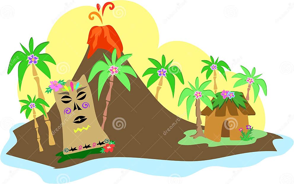 Tiki Island with Volcano stock vector. Illustration of nature - 10619102