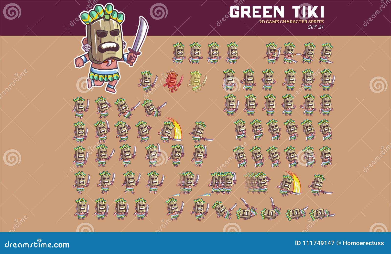 Tiki Mask Game Character Animation Sprite Ilustración del Vector ...