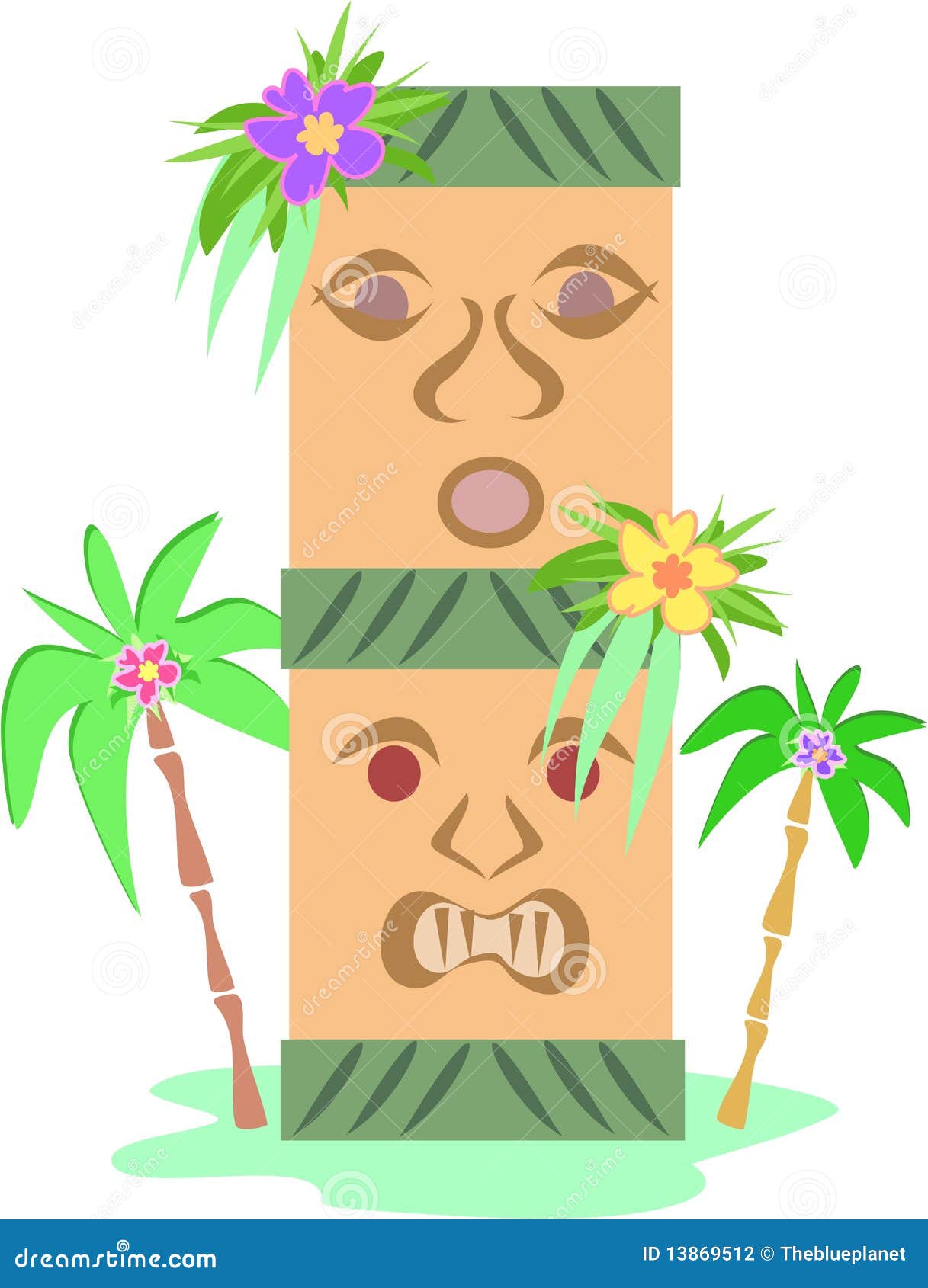 Tiki Totem Colored Smile Emotions Faces Muzzles Icons Collection Vector ...