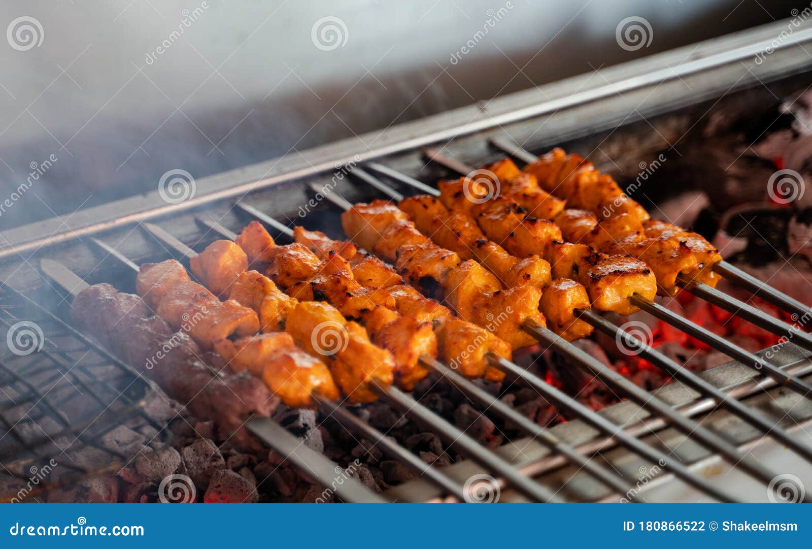 Tikka, Shish & Kofta Kebabs on Charcoal Barbeque Stock Photo - Image of ...