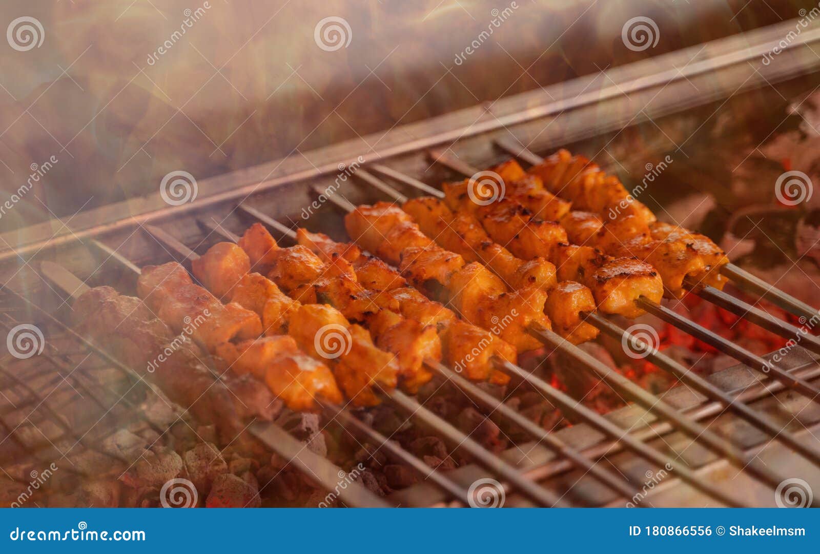 Tikka, Shish & Kofta Kebabs on Charcoal Barbeque Stock Photo - Image of ...