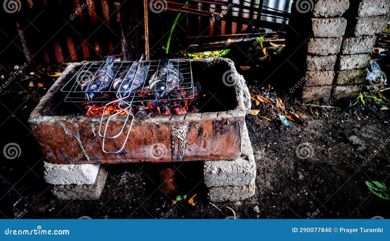 Tilapia Fish Being Grilled on a Traditional Grill Stock Photo - Image ...