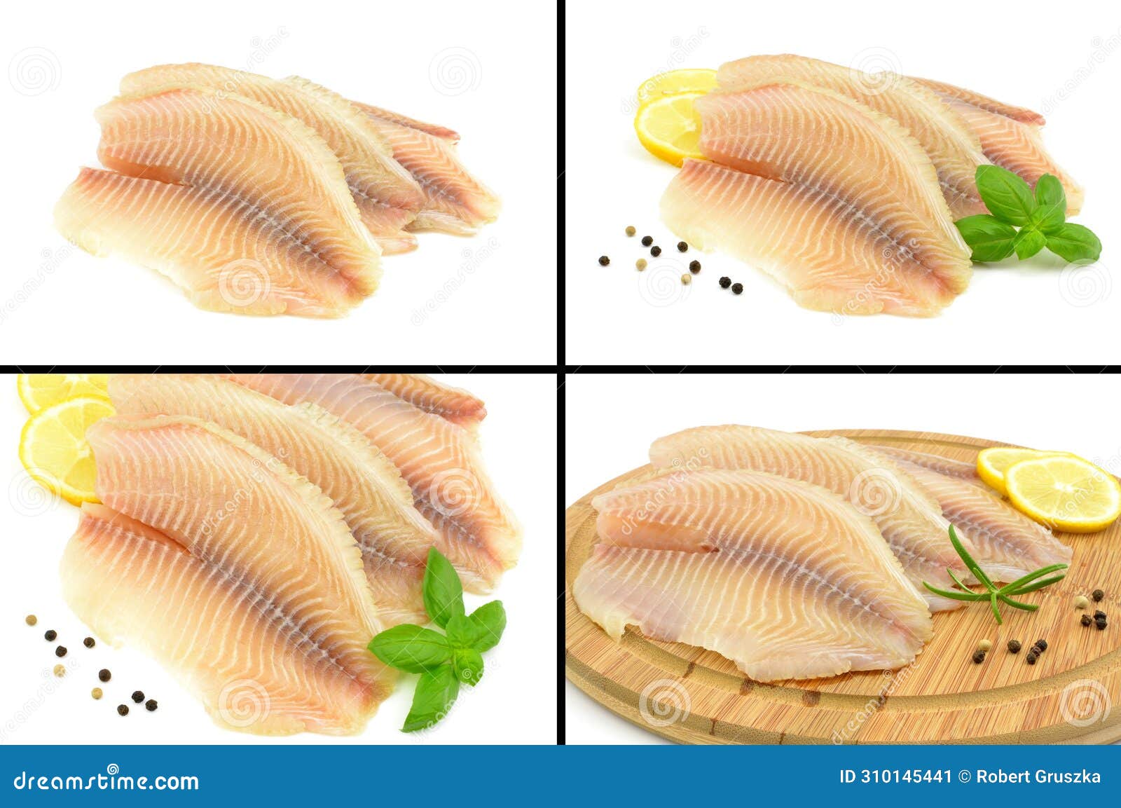 Fillets Tilapia With Lemon On A Round Board Stock Photography ...