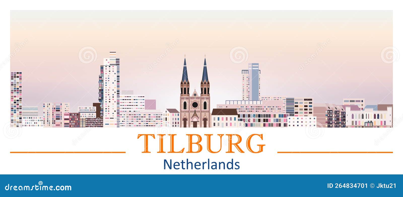 Tilburg Skyline in Bright Color Palette Vector Illustration Stock ...