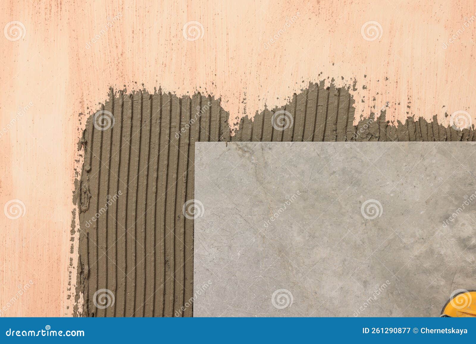 Tile and Adhesive Mix on Wall, Closeup Stock Image - Image of indoors ...