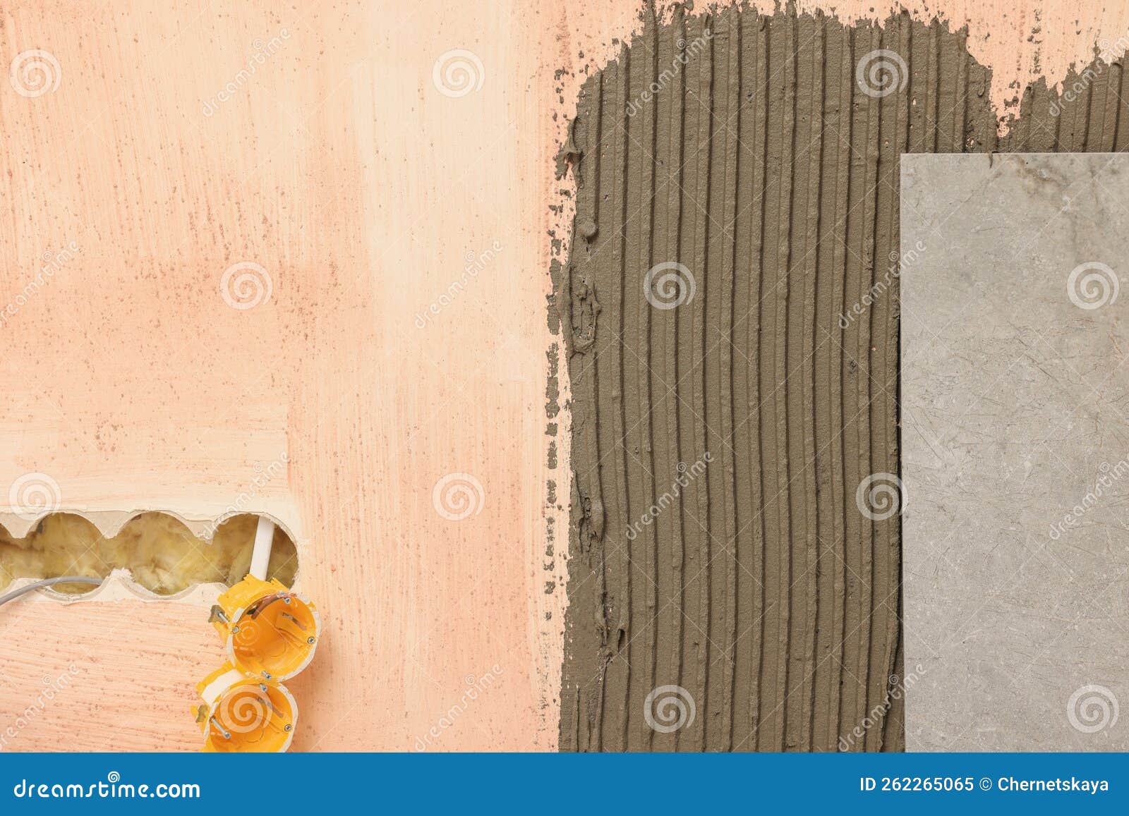Tile and Adhesive Mix on Wall, Closeup Stock Image - Image of concrete ...