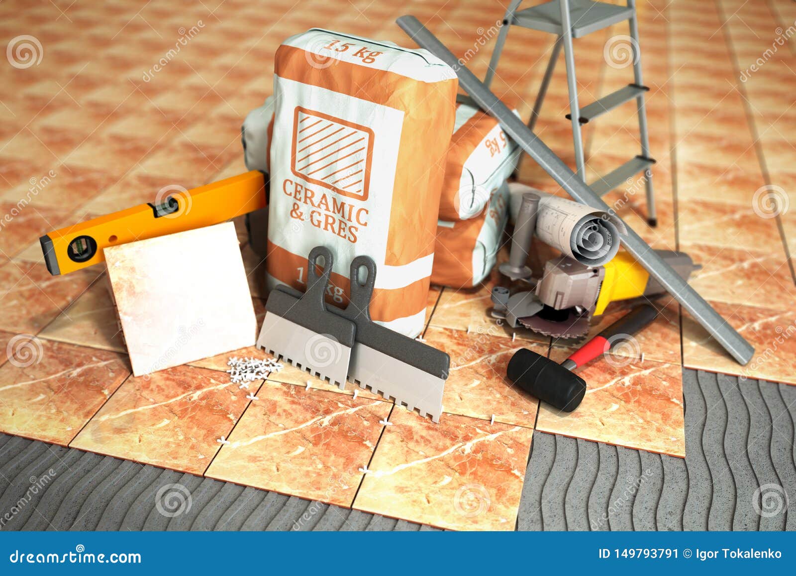 Tile Adhesive in the Package Ceramic Glue Tile Laying Tools 3d Render ...