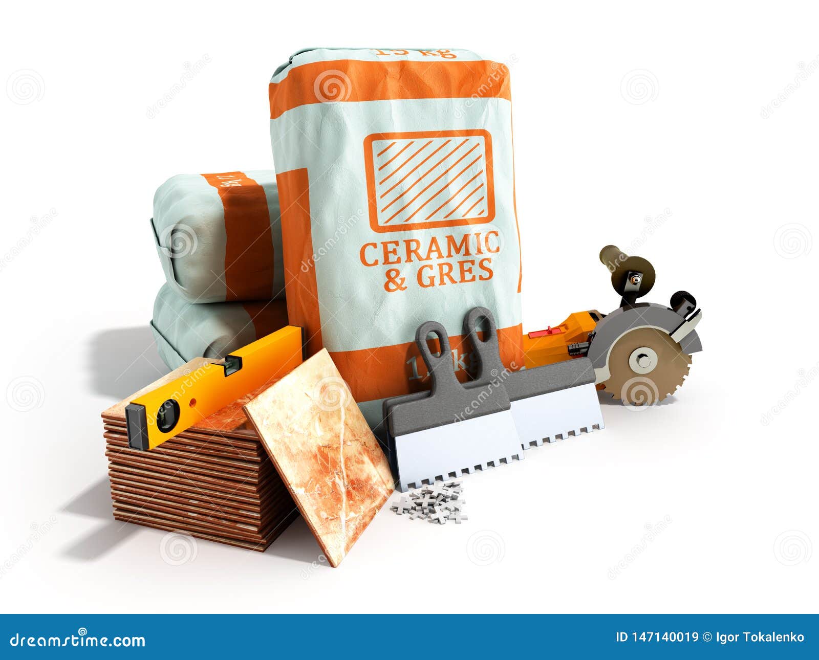 Tile Adhesive In The Package Ceramic Glue Tile Laying Tools 3d Render ...