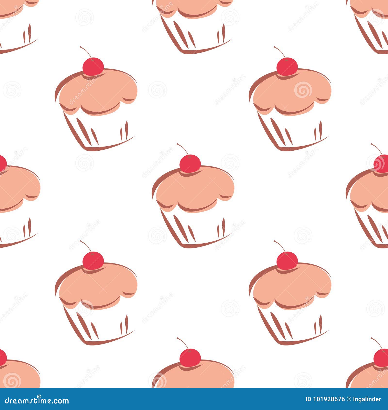 Tile Cherry Cupcake Vector Pattern on White Background Stock Vector - Illustration of cherry ...