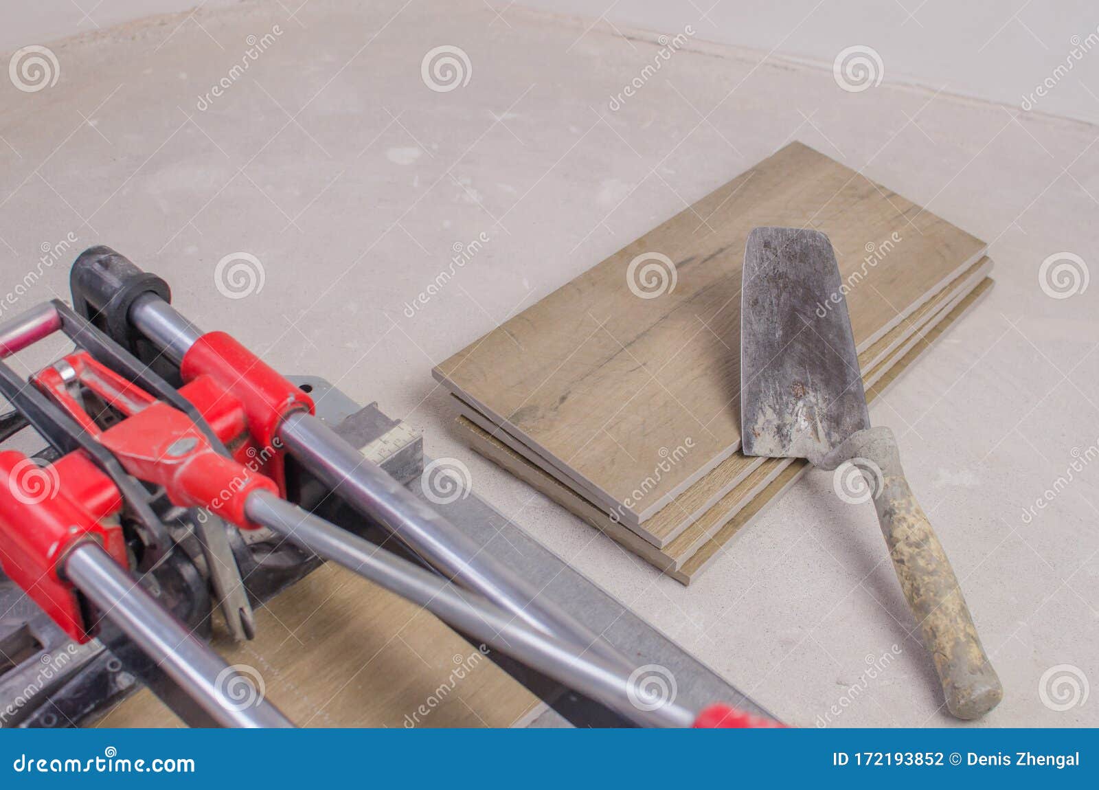 Tile Cutter with Ceramic Tiles and Ruler Stock Photo - Image of laborer ...