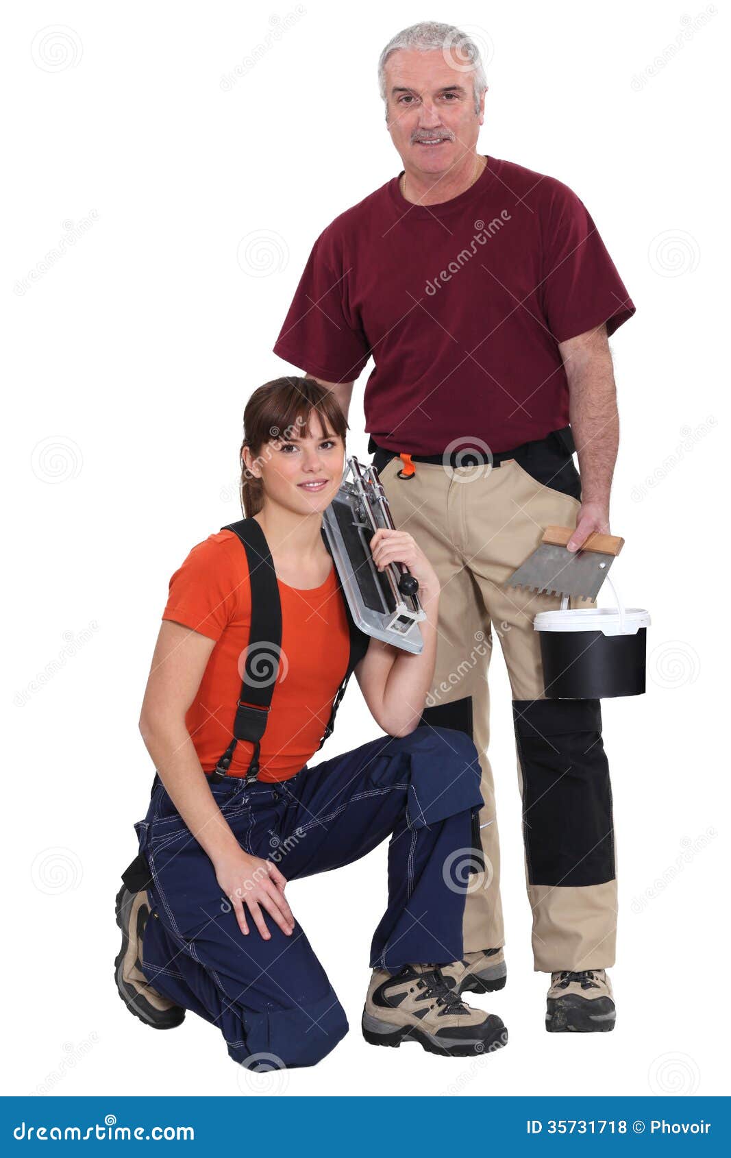 Tile Cutter and Female Helper Stock Photo - Image of industry, gauge ...