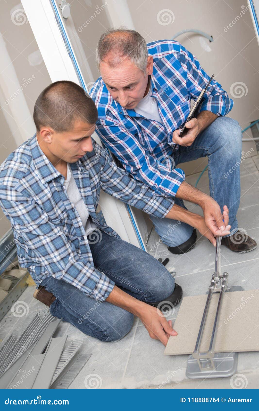 Tile Cutting Worker Working with Floor Tile Cutting Stock Photo - Image ...