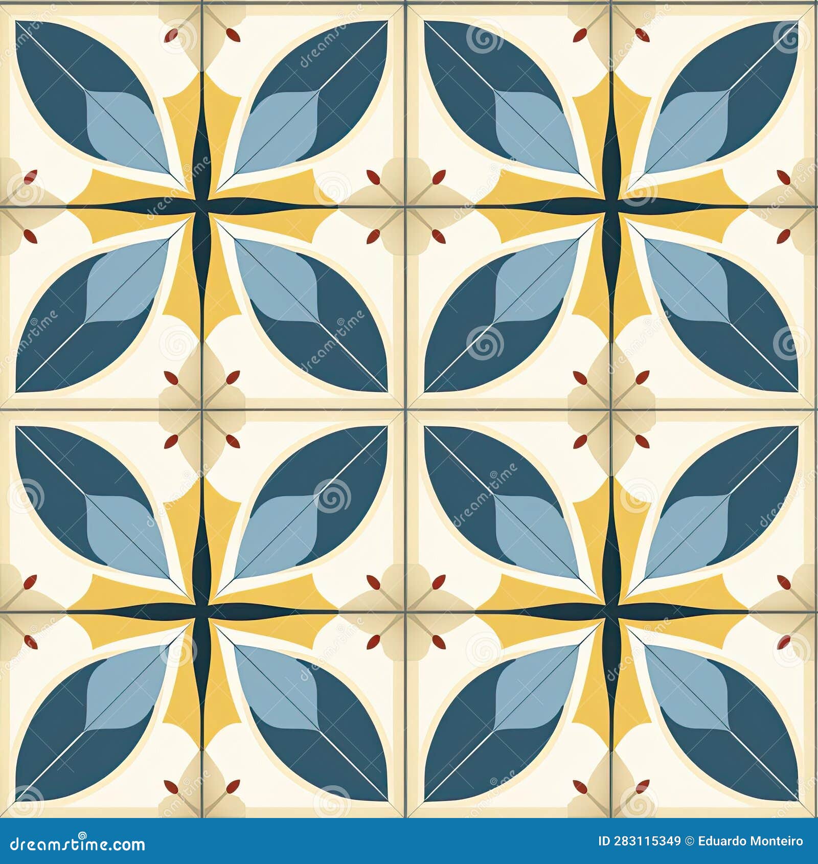 Tile Design with Leaf Patterns in Yellow, Blue, and Red (tiled) Stock ...