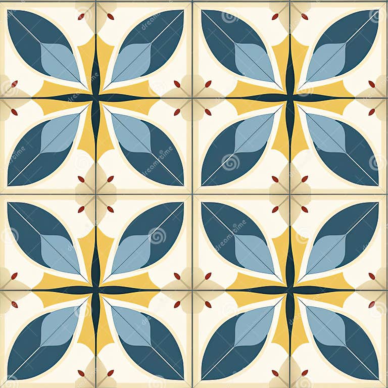 Tile Design with Leaf Patterns in Yellow, Blue, and Red (tiled) Stock ...