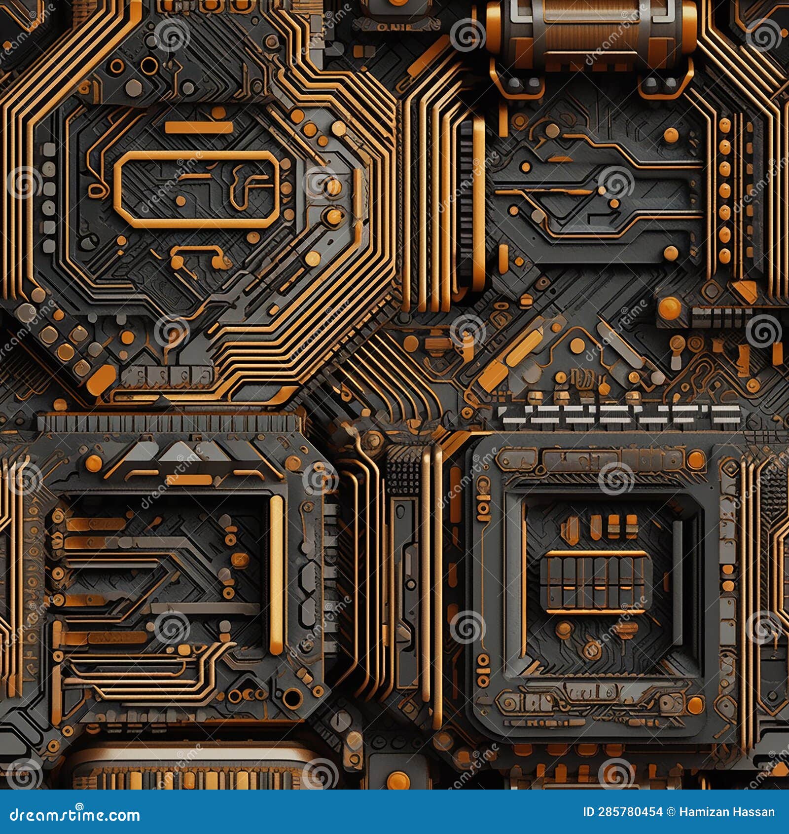 A Tile of Electronic Circuitry, with Traces and Components Interwoven ...