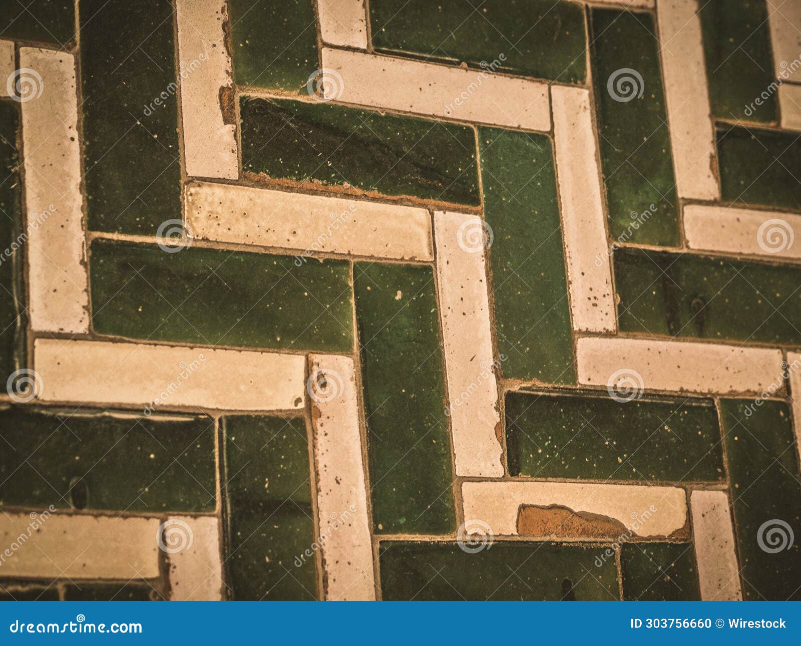 Tile Floor with Alternating Green and White Patterned Tiles. Editorial ...