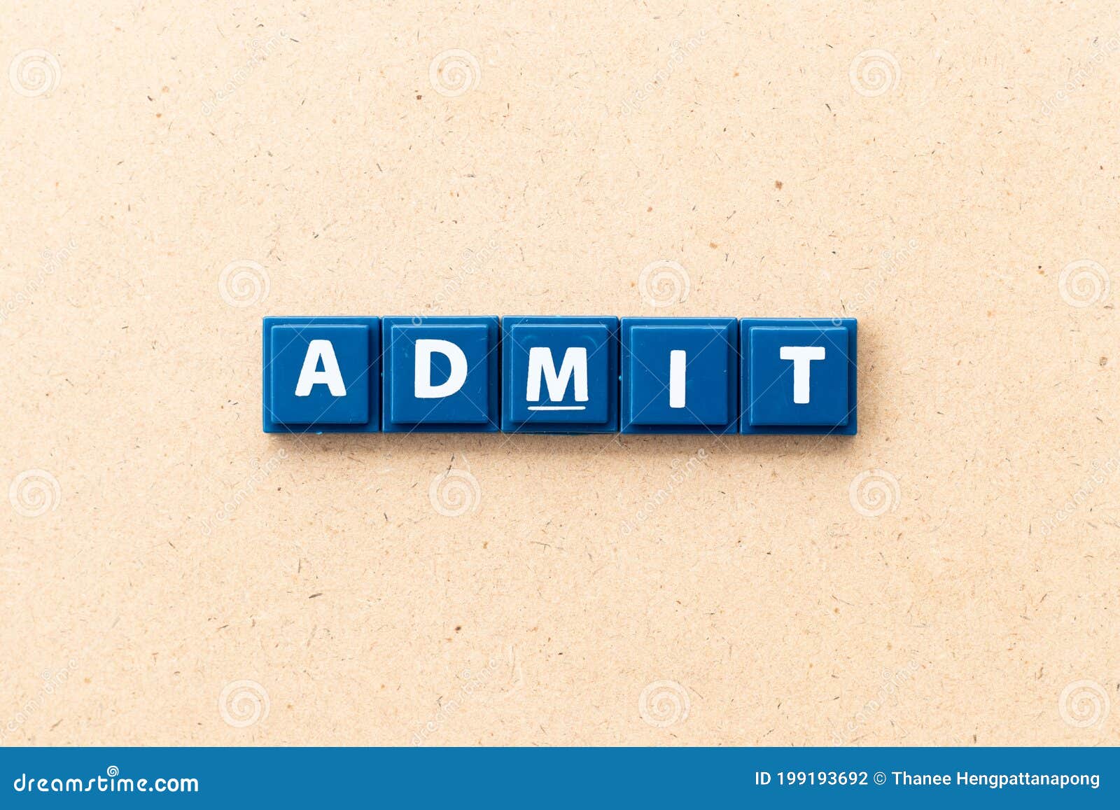 Tile Letter in Word Admit on Wood Background Stock Photo - Image of ...