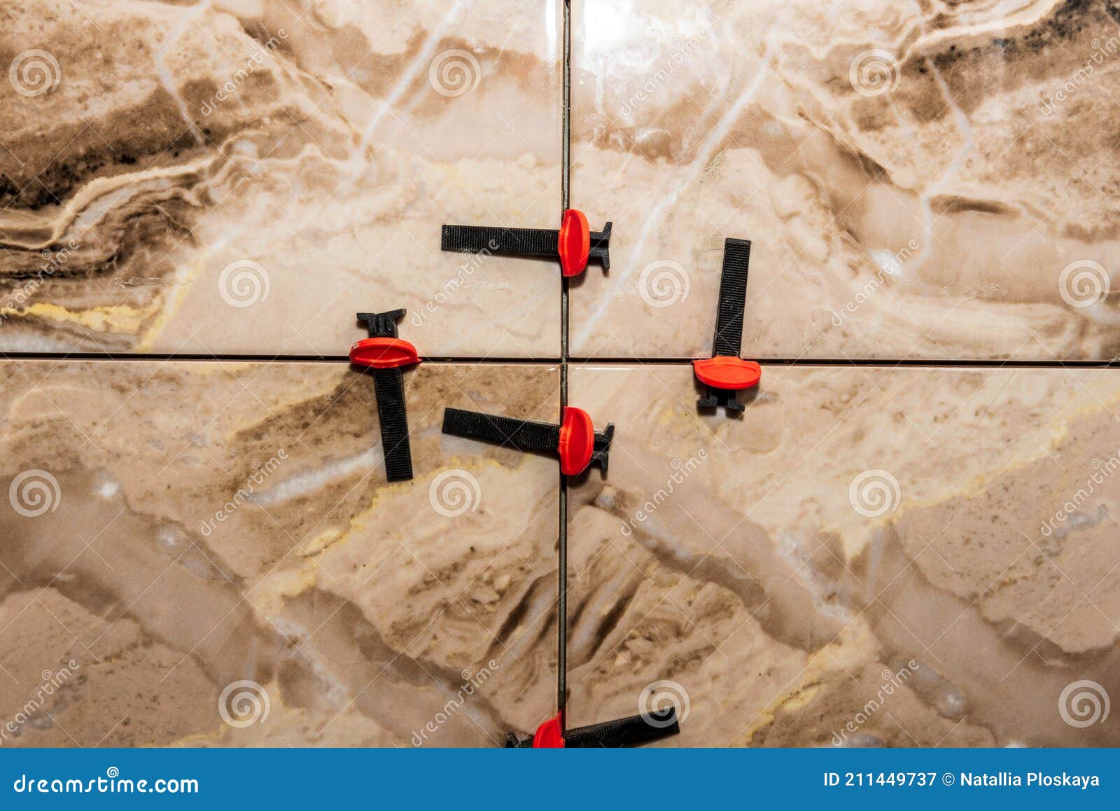 Tile Leveling System with Plastic Clips and Wedges Stock Image - Image ...