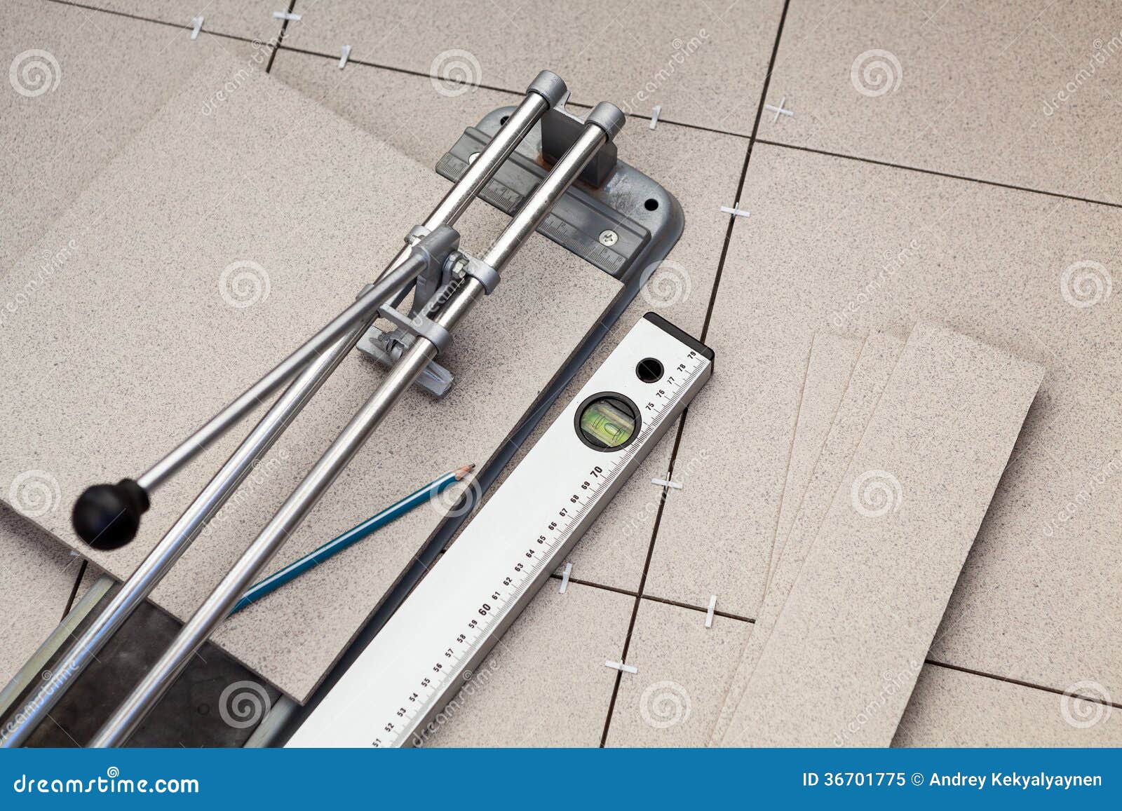 Tile Marking Due Rule when Cutting with Tile Cutter Stock Image - Image ...