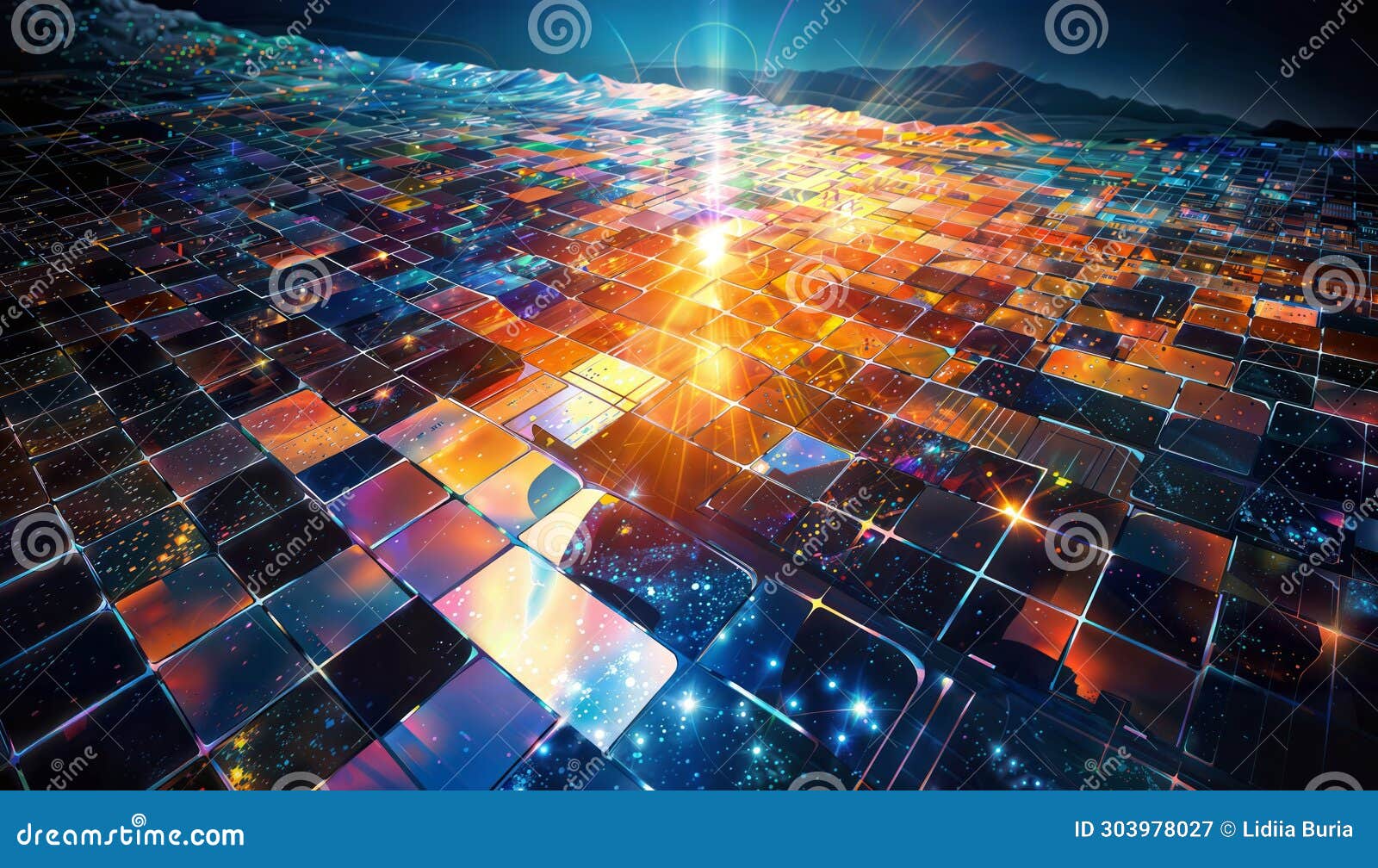 Tile Matrix: Futuristic Abstract Background with Square Tiles ...
