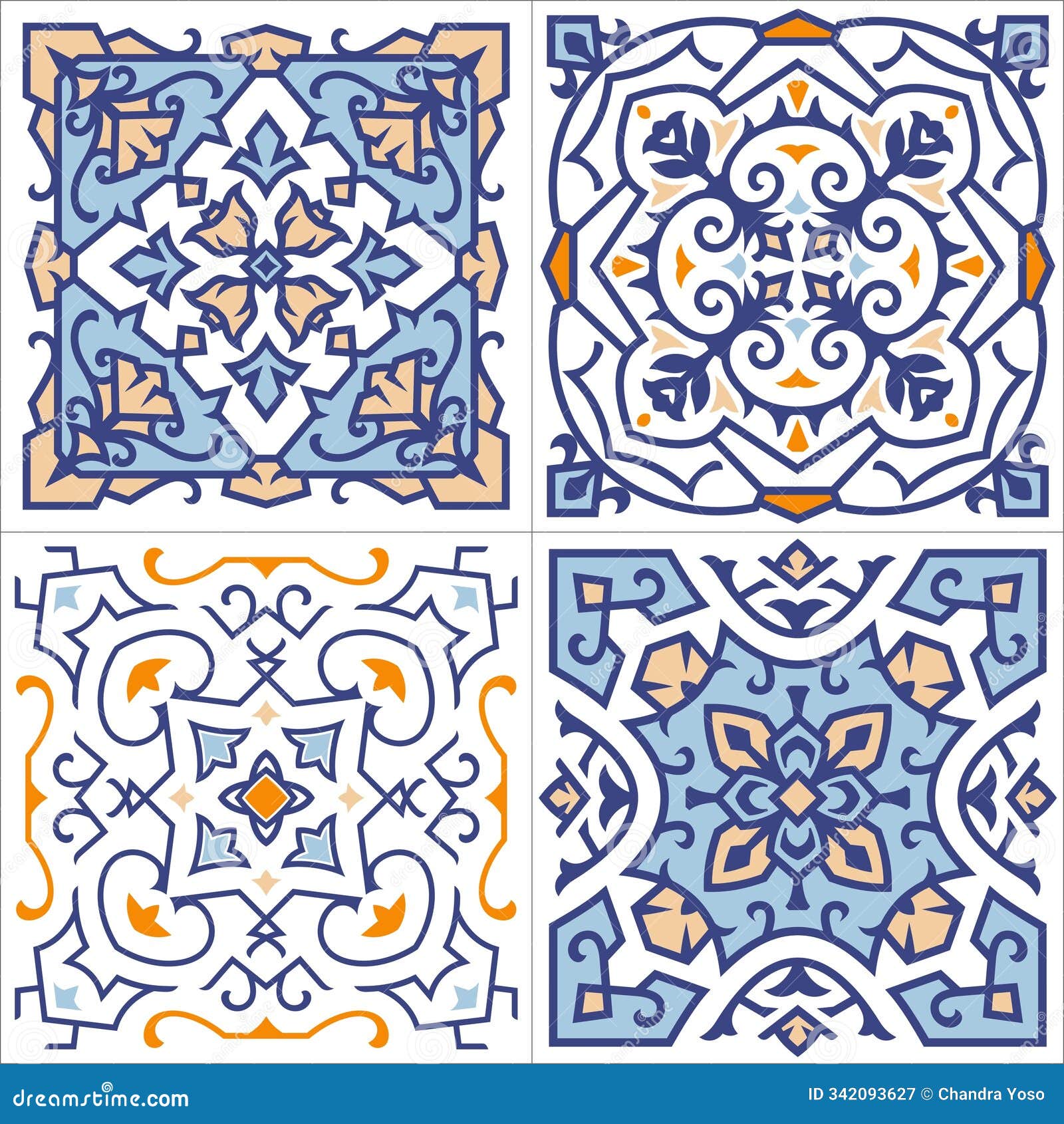 Tile Patern Design Vector Illustration in Blue-orange Color Stock ...