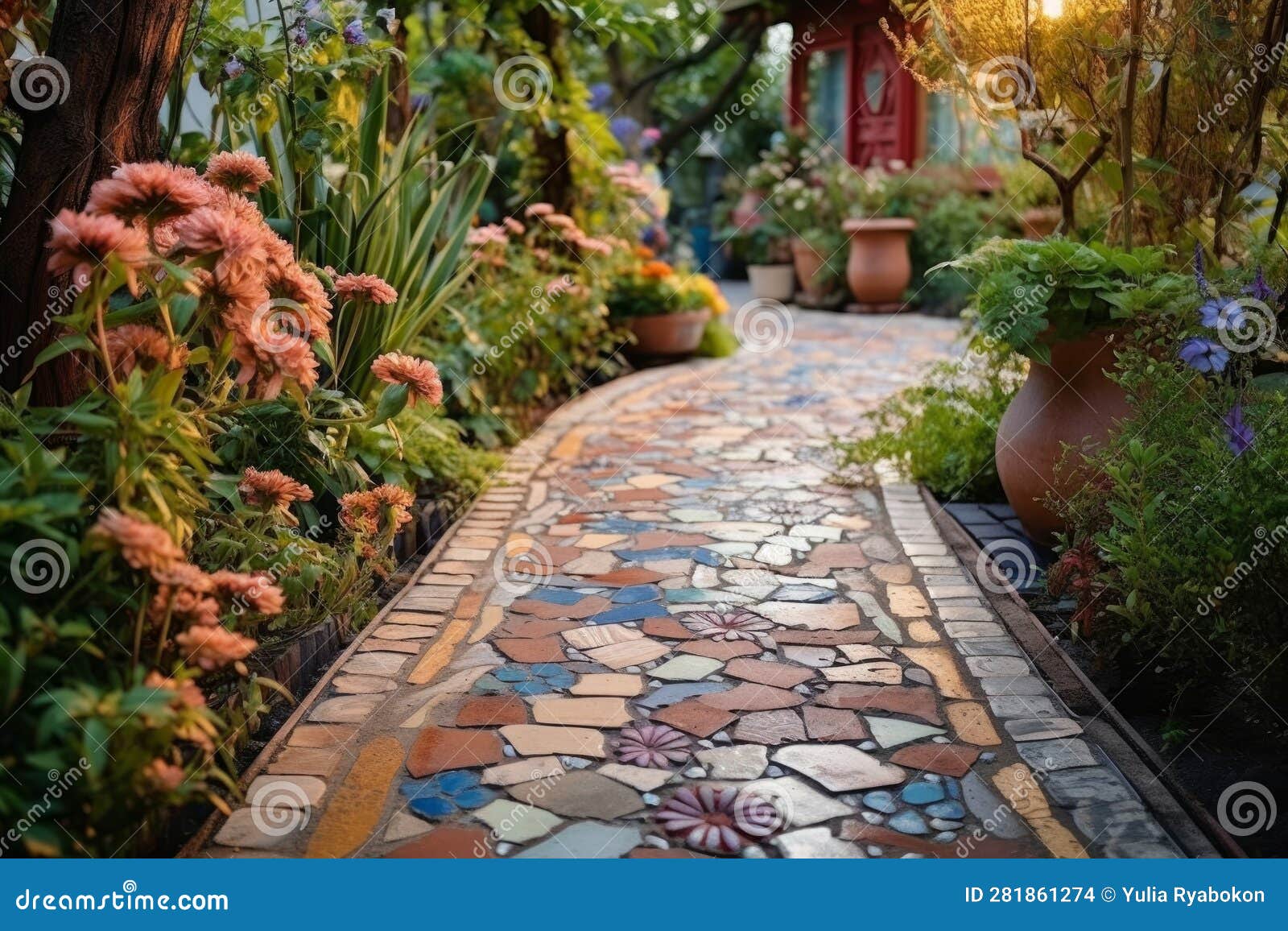 Tile Path Backyard Evening. Generate Ai Stock Illustration ...