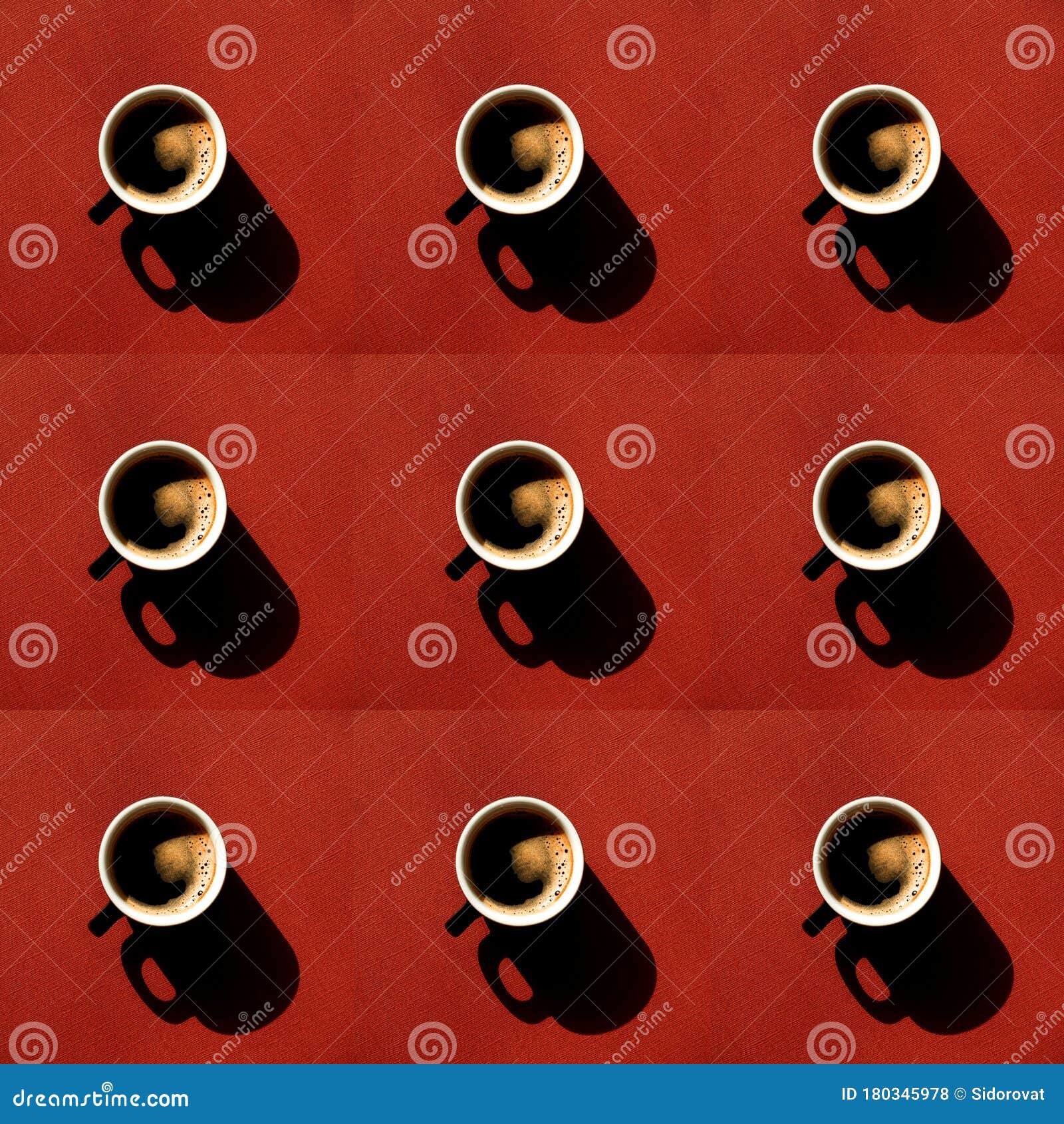 Tile Pattern of a Cup Full of Coffee on a Vivid Red Background Stock ...