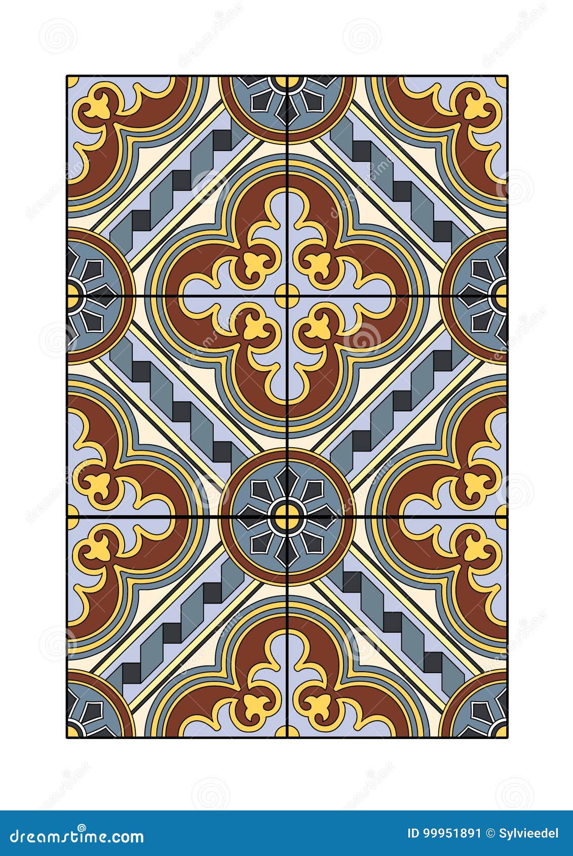 Tile with red rosette stock vector. Illustration of ground - 99951891